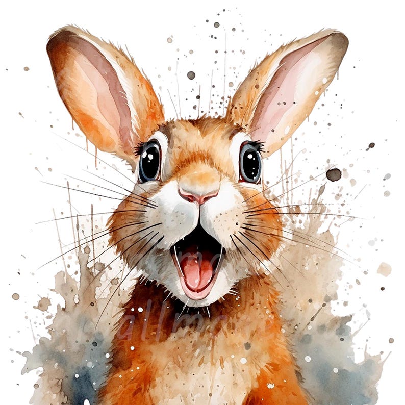18 Surprised Hare Clipart, Amazed Rabbit, Printable Watercolor Clipart ...