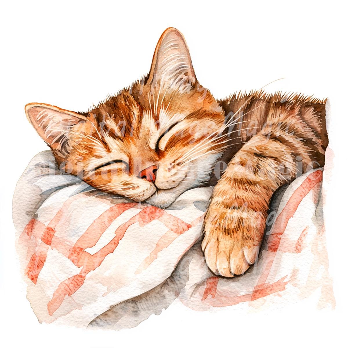 24 Sleeping Cat Clipart, Cozy Cat Clipart, Printable Watercolor Clipart ...