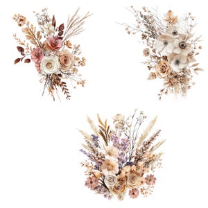 24 Boho Flowers Bouquet Clipart, Flowers Wall Art, Elegant, Printable ...