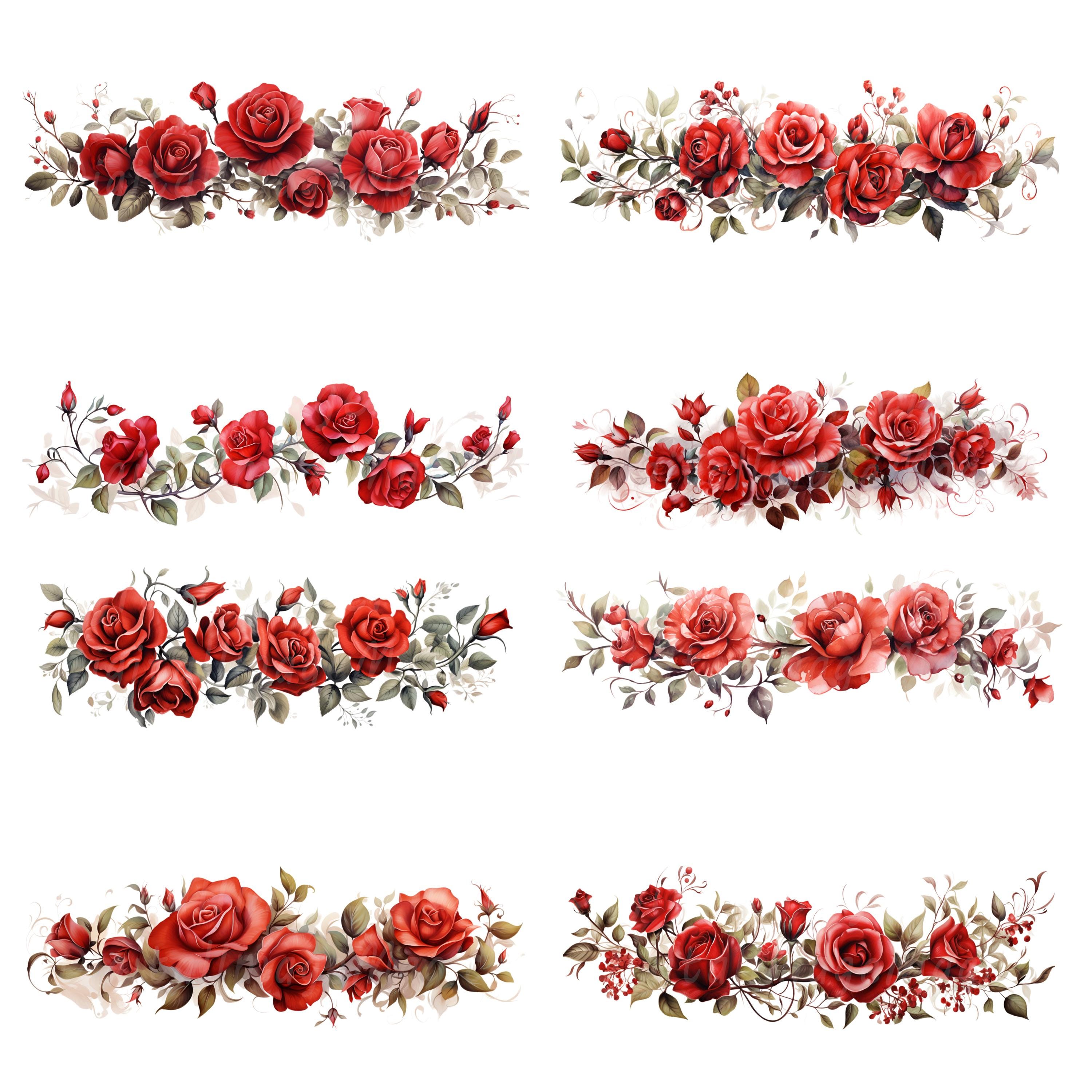 16 Rose Flower Border Clipart, Floral Border Bundle, Digital Clipart ...
