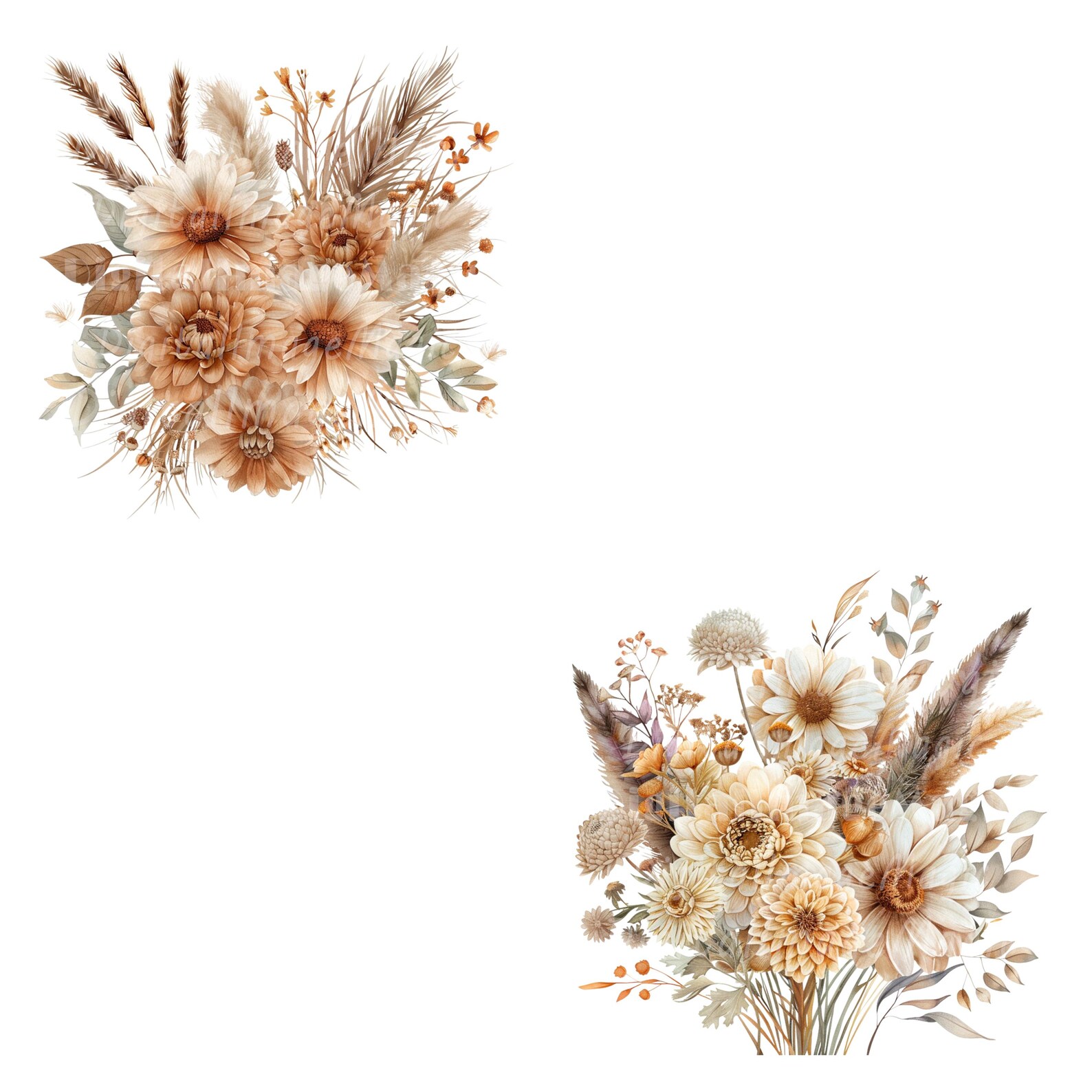 24 Boho Flowers Bouquet Clipart, Flowers Stationery, Chrysanthemums ...