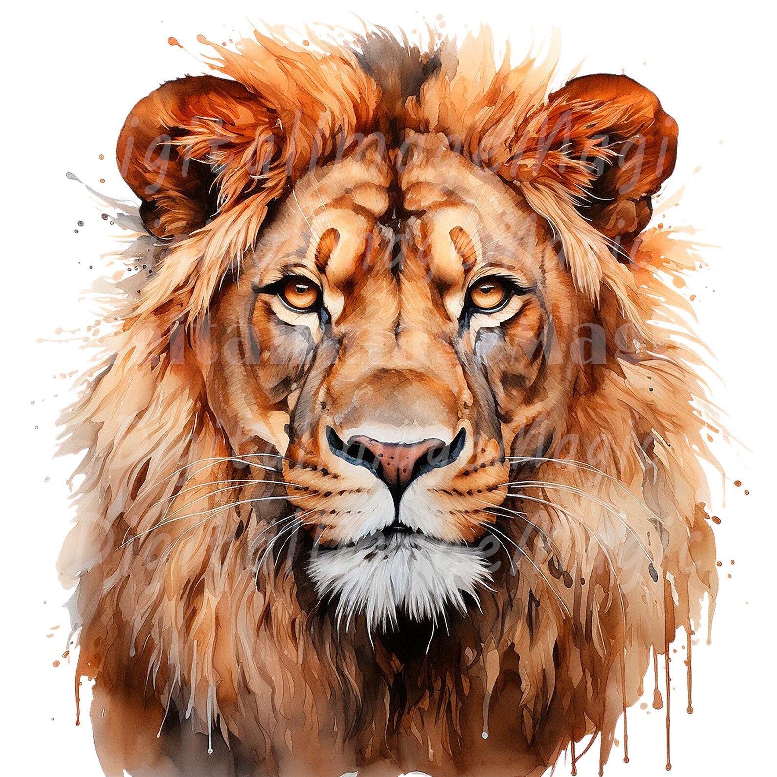 12 Lion Clipart, Watercolor Lion, Printable Watercolor Clipart, 12 High ...