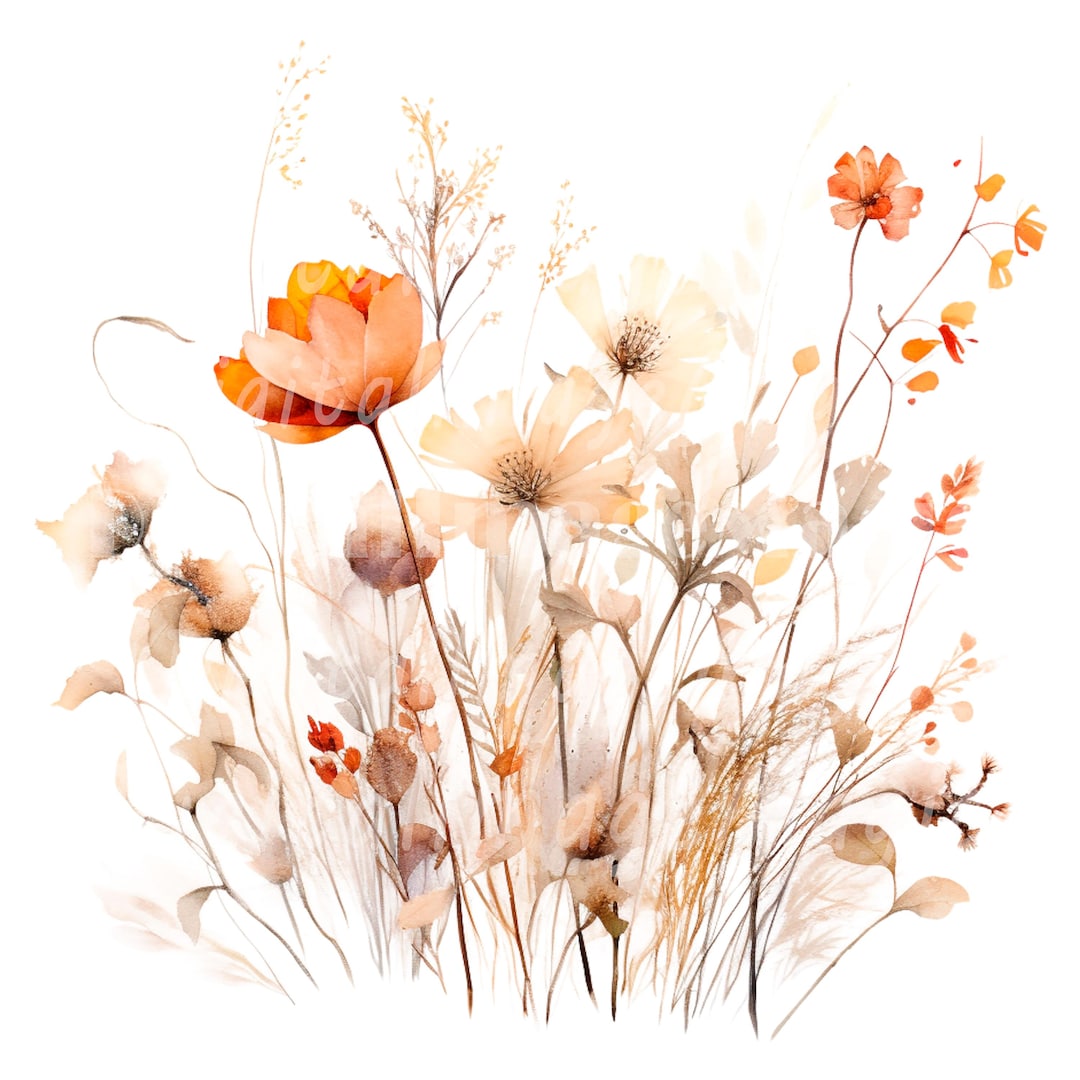 24 Boho Flowers Bouquet Clipart, Flowers Wall Art, Minimalistic ...