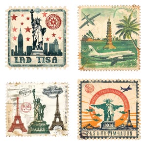 Vintage Travel Stamp Clipart: Watercolor PNG Images (digital Download ...