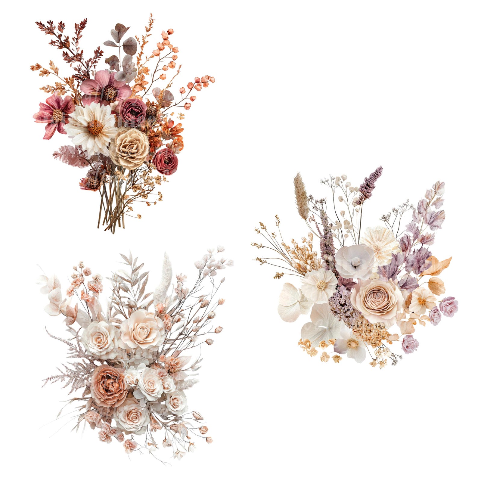 24 Boho Flowers Bouquet Clipart, Flowers Wall Art, Elegant, Printable ...