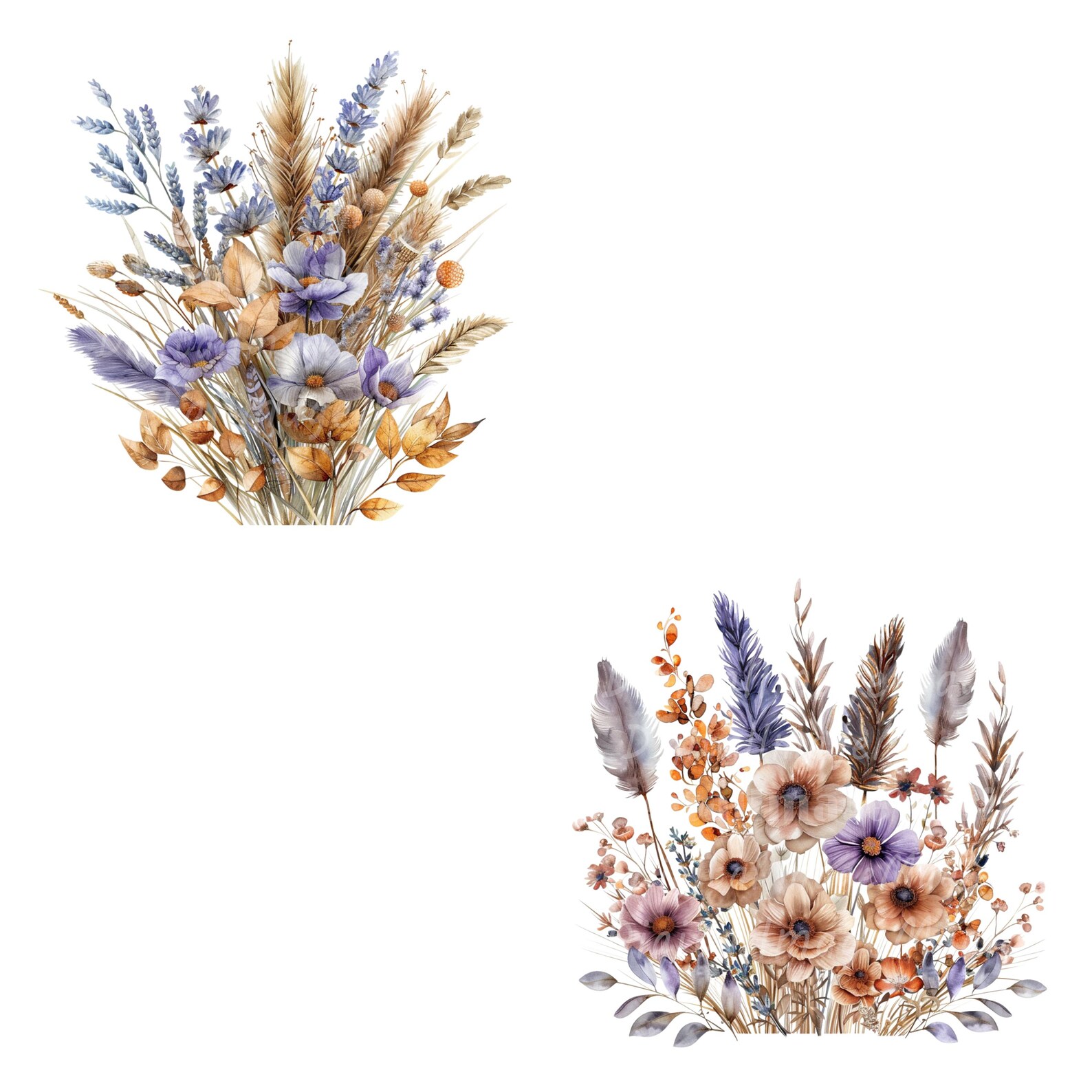 24 Boho Flowers Bouquet Clipart, Flowers Stationery, Lavender ...