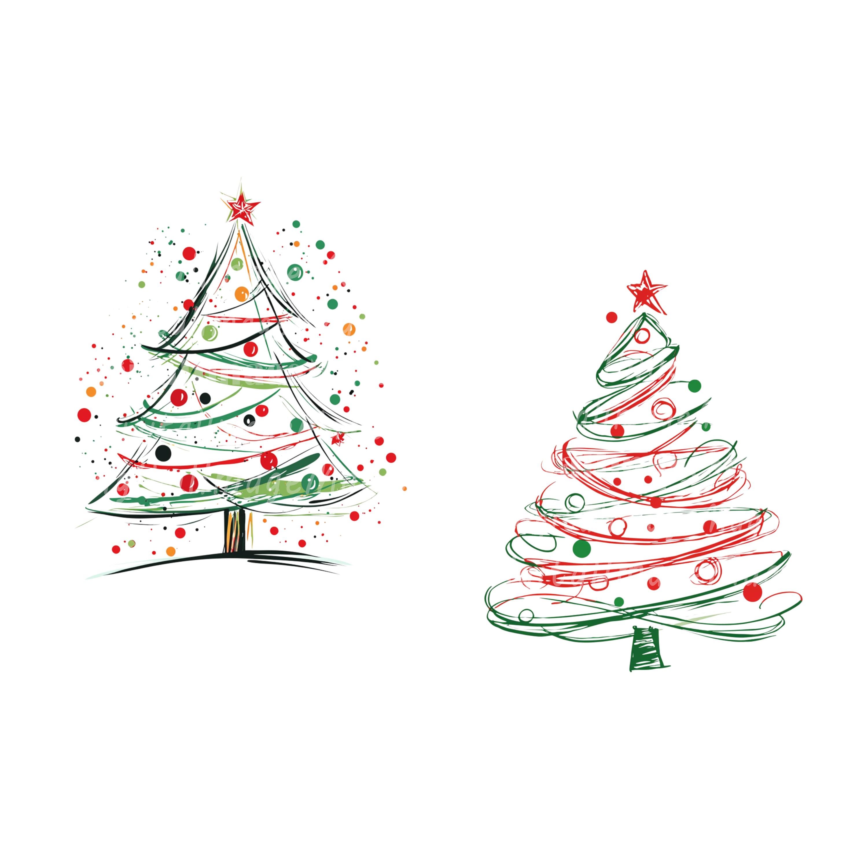24 Line Art Christmas Tree Clipart, Minimalistic, Printable Watercolor ...