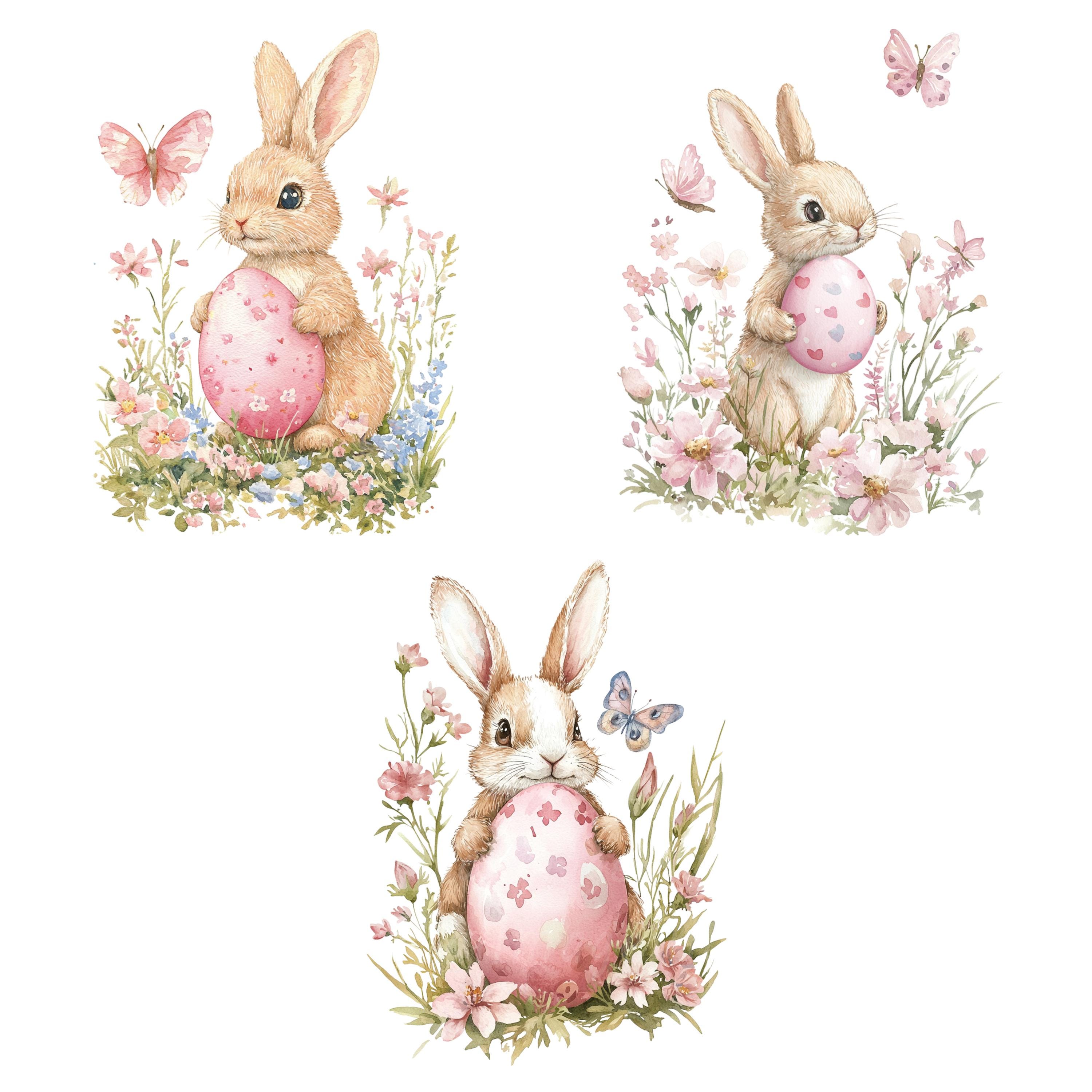18 Easter Bunny and Egg Clipart, Easter Clipart, Printable Watercolor ...