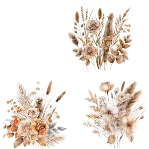 24 Boho Flowers Bouquet Clipart, Flowers Stationery, Roses, Printable ...