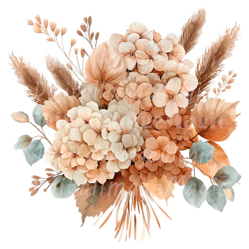18 Boho Flowers Bouquet Clipart, Flowers Stationery, Hydrangeas ...