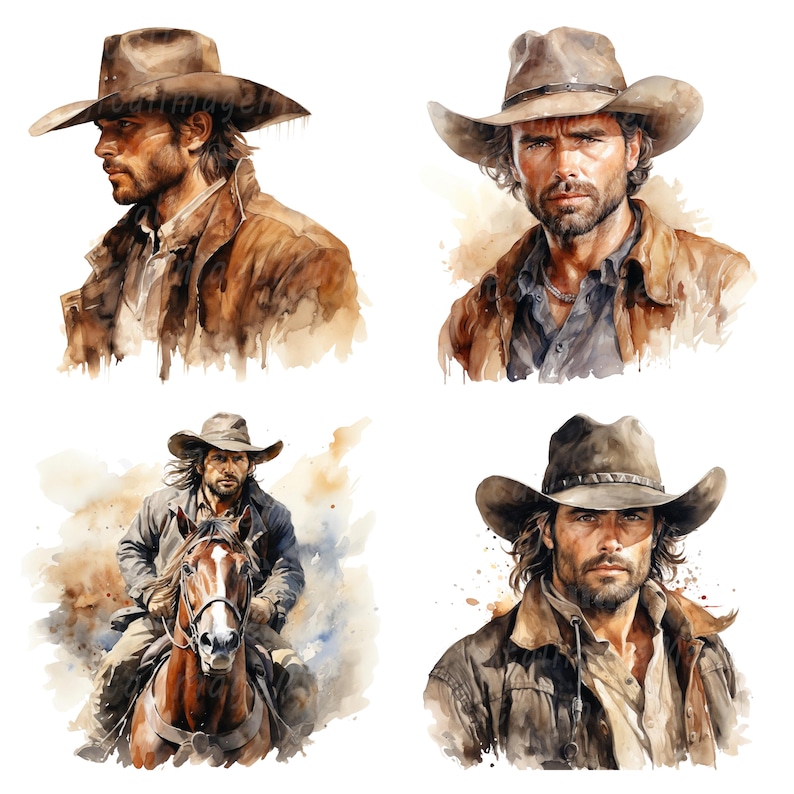 19 Cowboy Clipart, Wild West Cowboy, Printable Watercolor Clipart, High ...