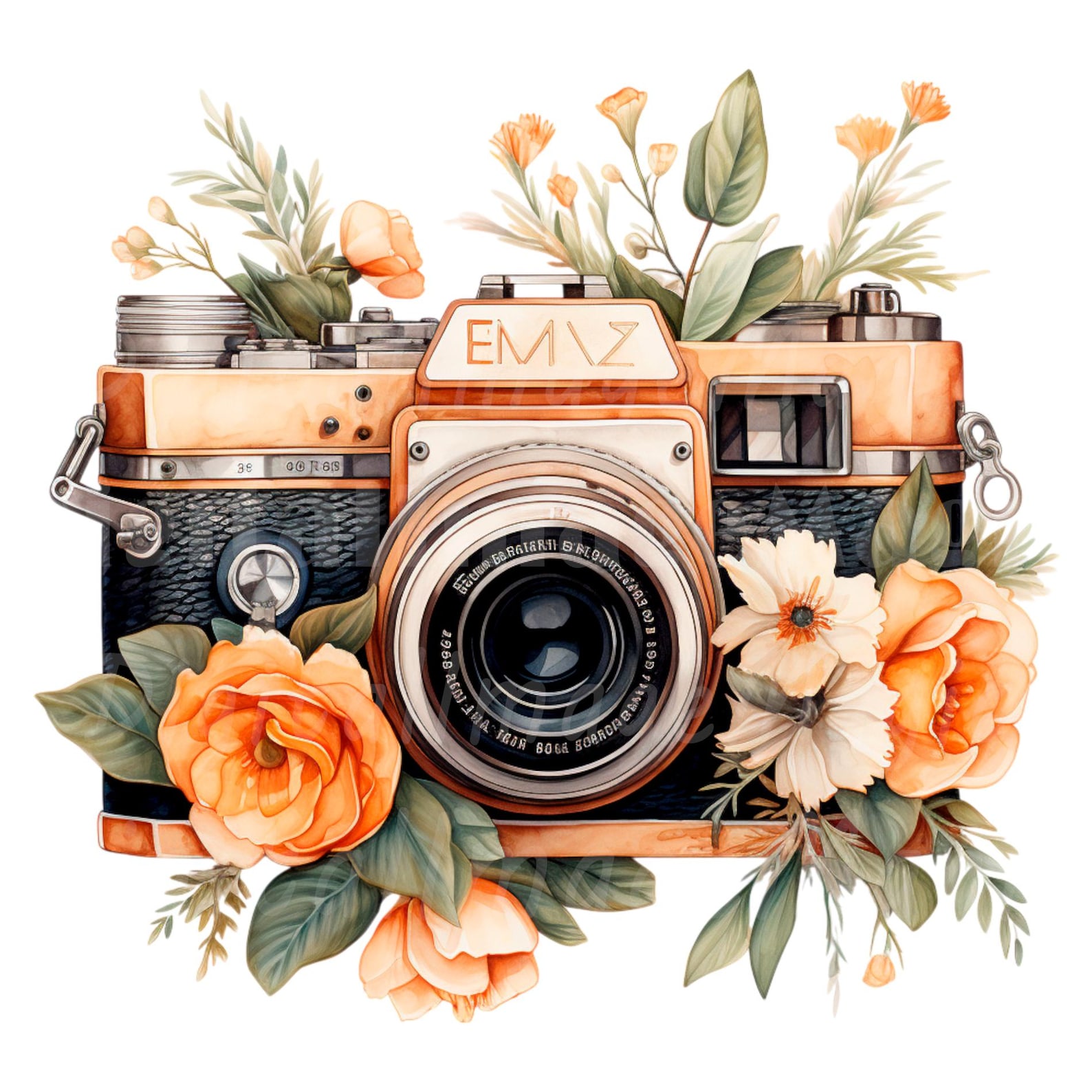 19 Vintage Floral Camera Clipart, Photo Camera, Printable Watercolor ...