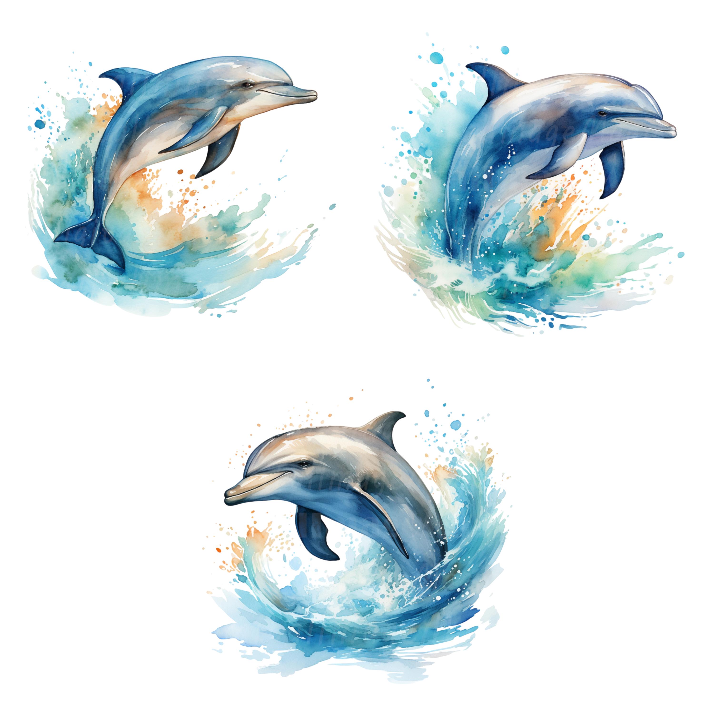 21 Dolphin Clipart, Dolphin Playing Clipart, Printable Watercolor ...