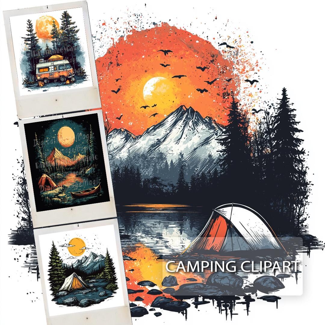 24 Camping Clipart, Set Camping, Traveling, Printable Watercolor ...