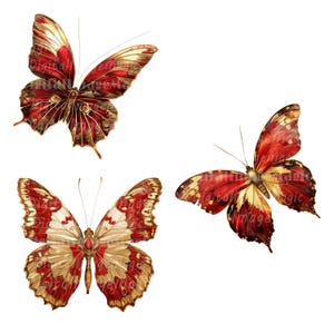 24 Red Golden Butterfly Clipart, Wall Print, Printable Watercolor ...