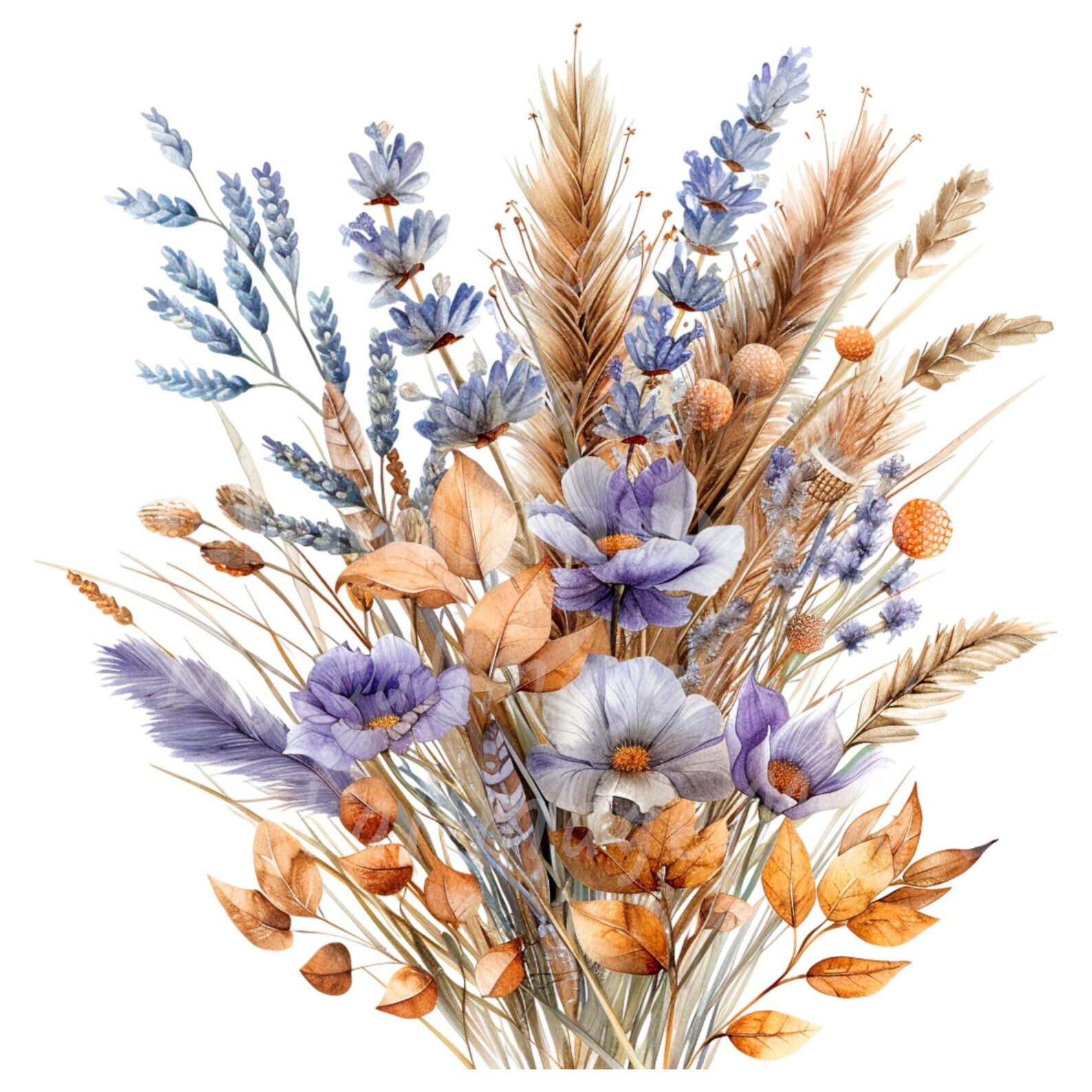 24 Boho Flowers Bouquet Clipart, Flowers Stationery, Lavender ...
