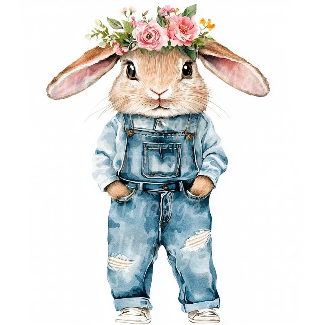 Cute Floral Bunny Clipart, Printable Watercolor Clipart, 24 High ...
