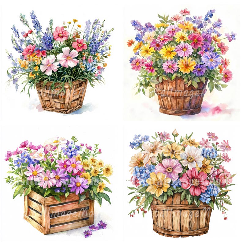 Summer Flowers Clipart 24 High Quality Jpgs Digital Download Card ...