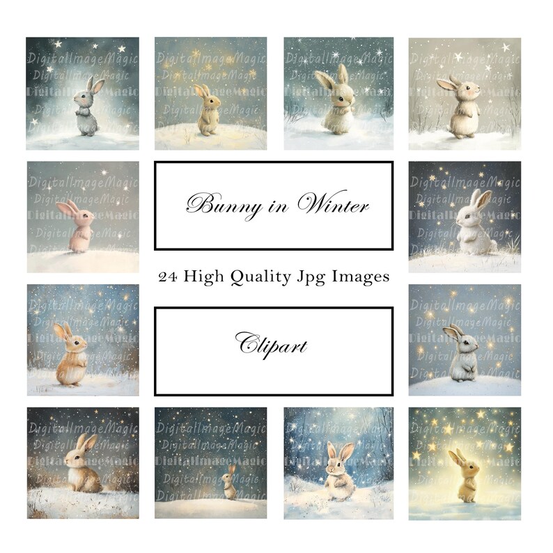 24 Bunny in Winter Clipart, Printable Watercolor Clipart, High Quality ...