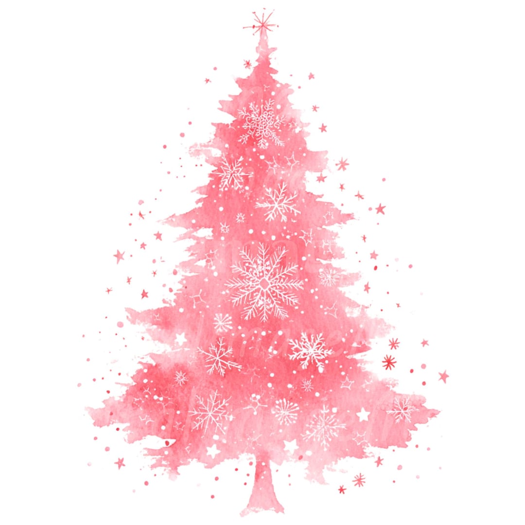 19 Pink Christmas Tree Clipart, Printable Watercolor Clipart, High ...