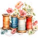 18 Vintage Spools of Thread Clipart, Floral, Printable Watercolor ...