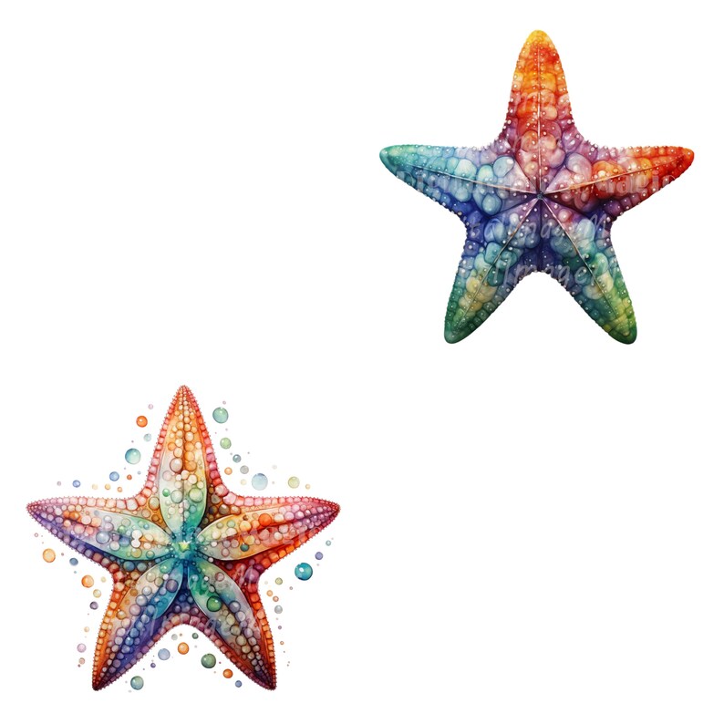 24 Gemstones Starfish Clipart, Printable Watercolor Clipart, High ...