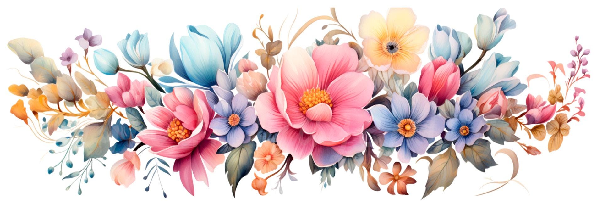 18 Flower Border MIX Clipart, Floral Border Bundle, Digital Clipart ...