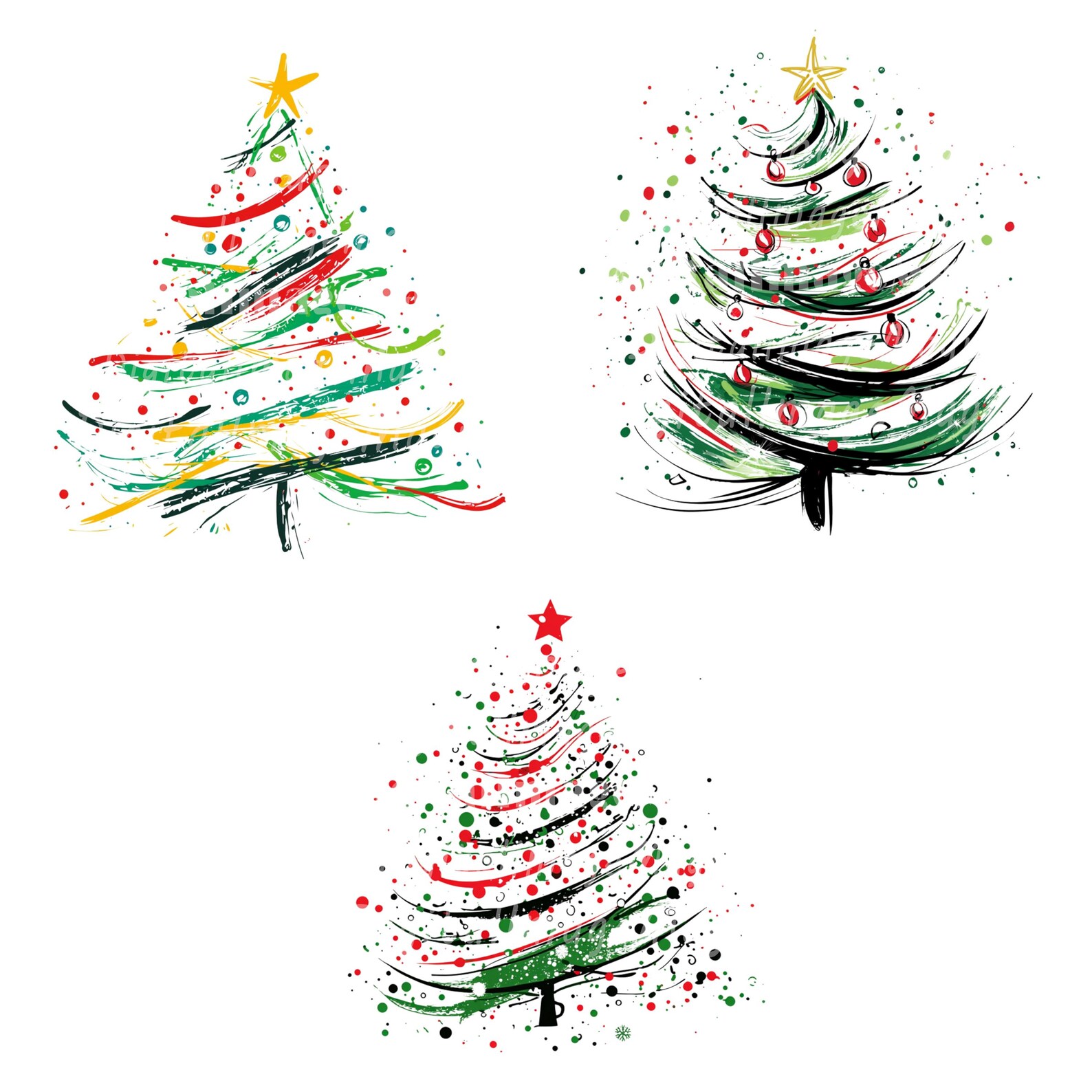 24 Line Art Christmas Tree Clipart, Minimalistic, Printable Watercolor ...