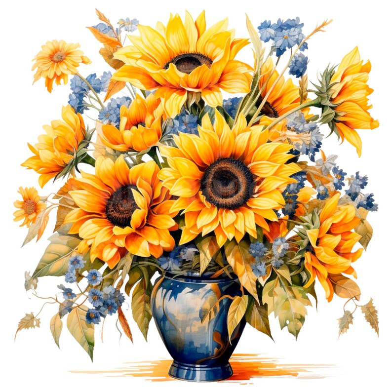 Sunflowers Clipart, Sunflowers in Vase, Printable Watercolor Clipart ...