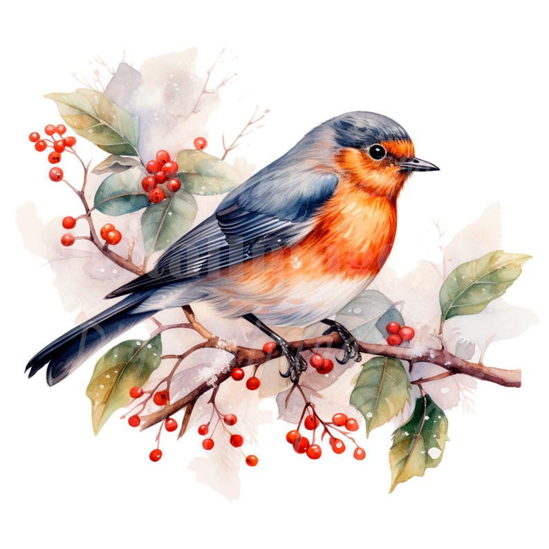 20 Various Christmas Birds Clipart, Robin, Printable Watercolor Clipart ...