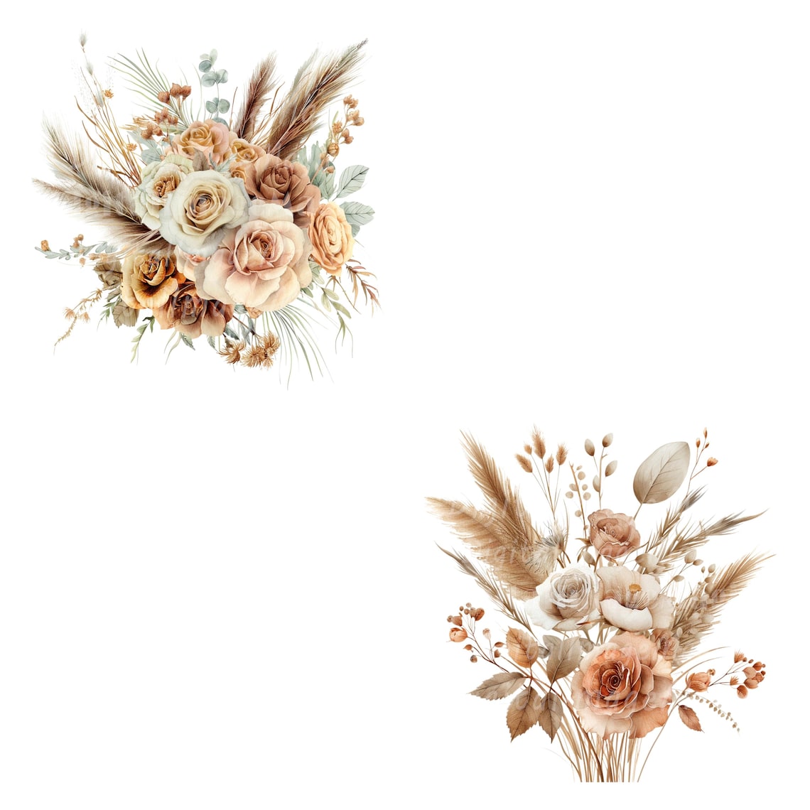 18 Boho Flowers Bouquet Clipart, Flowers Wall Art, Elegant, Printable ...