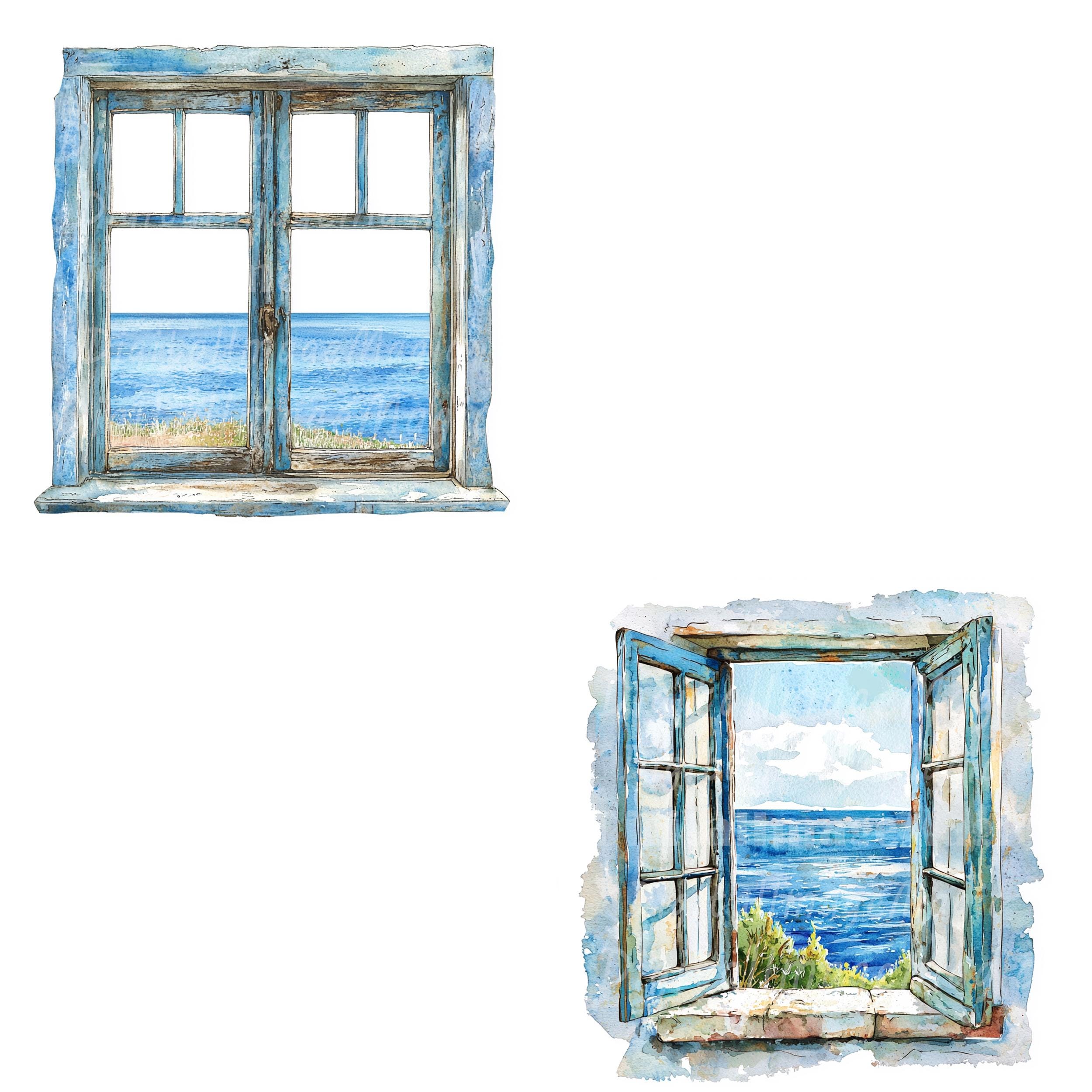 24 Window Ocean View Clipart, Window to Sea Clipart, Printable ...