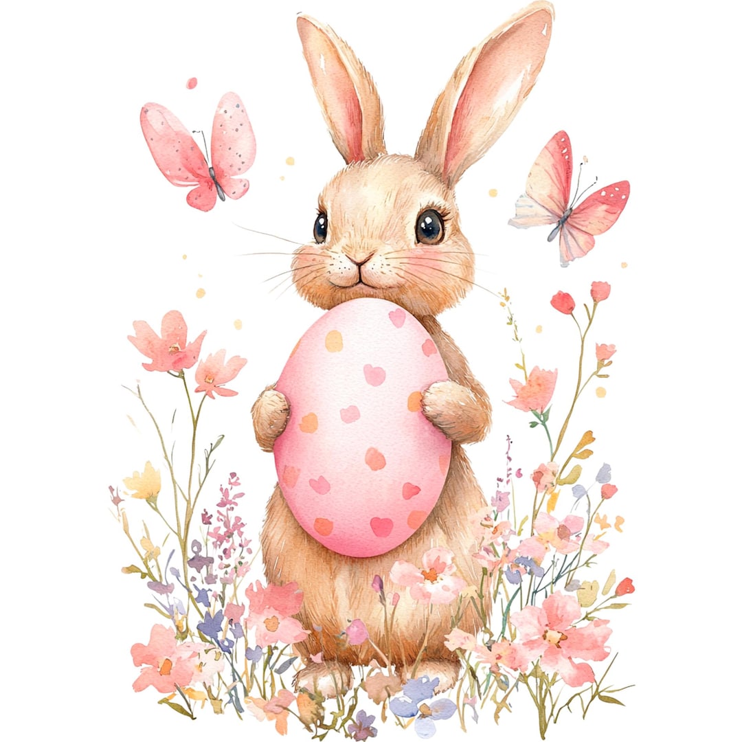 19 Easter Bunny and Egg Clipart, Easter Clipart, Printable Watercolor ...