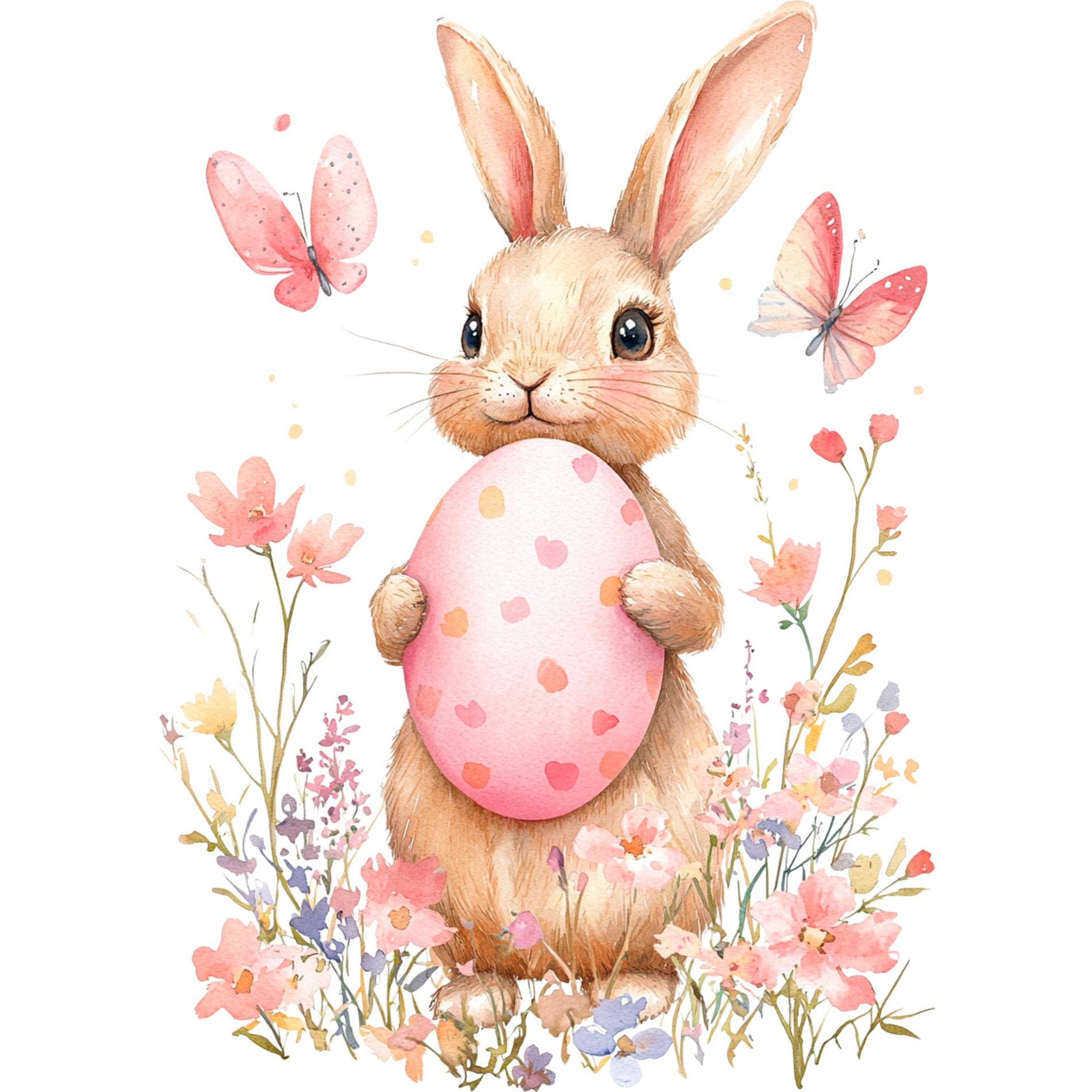 19 Easter Bunny and Egg Clipart, Easter Clipart, Printable Watercolor ...
