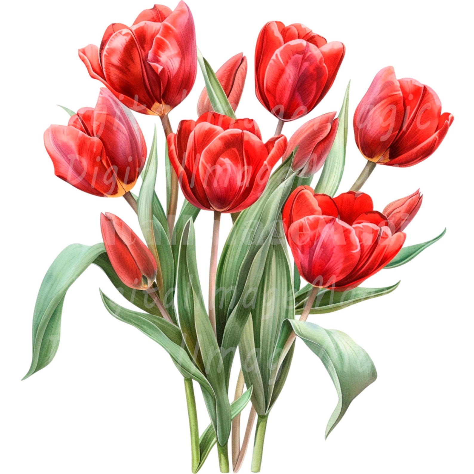 18 Spring Flowers Clipart, Tulips Clipart, Printable Watercolor Clipart ...
