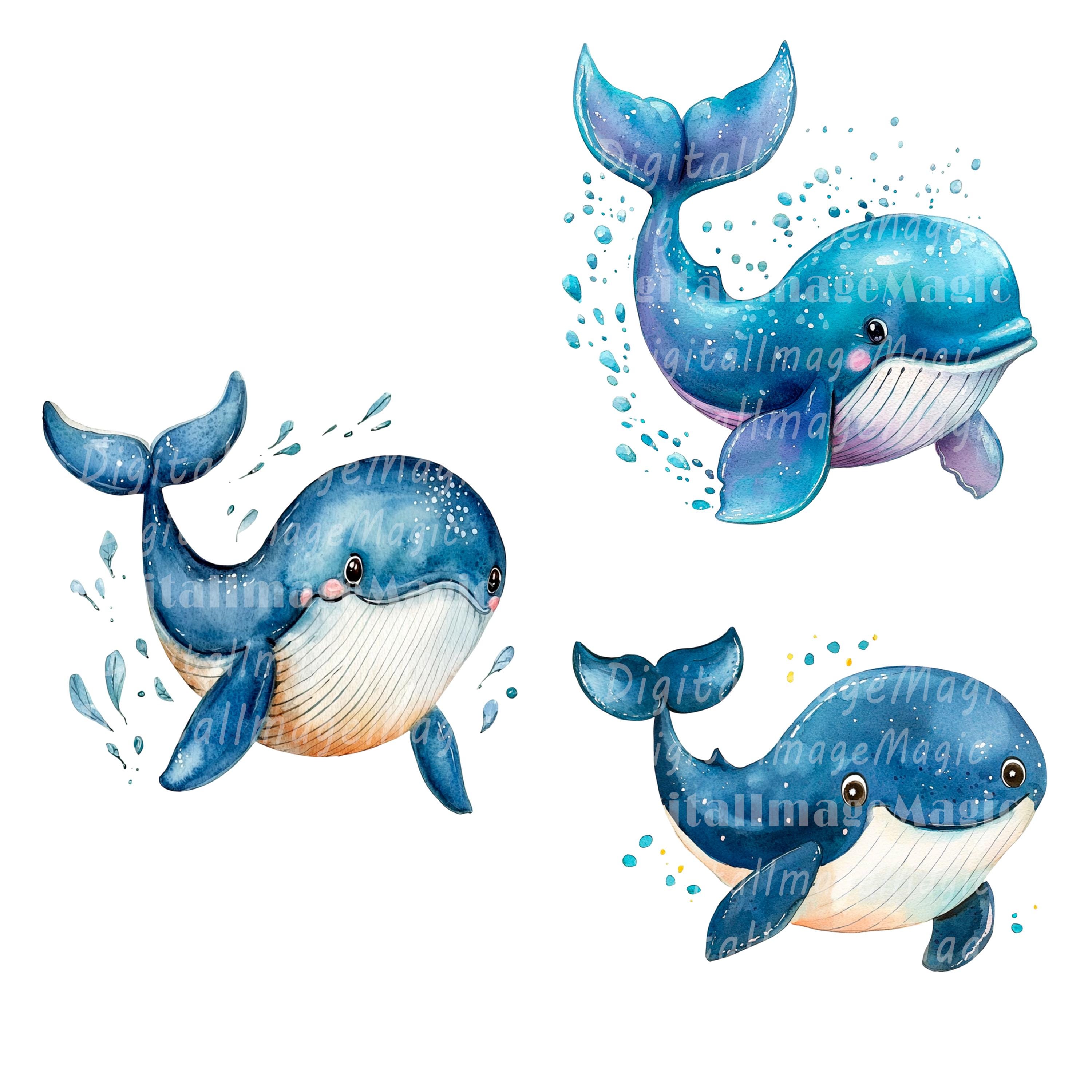 24 Cartoon Wal Clipart, Wal Illustration, druckbare Aquarell Clipart ...