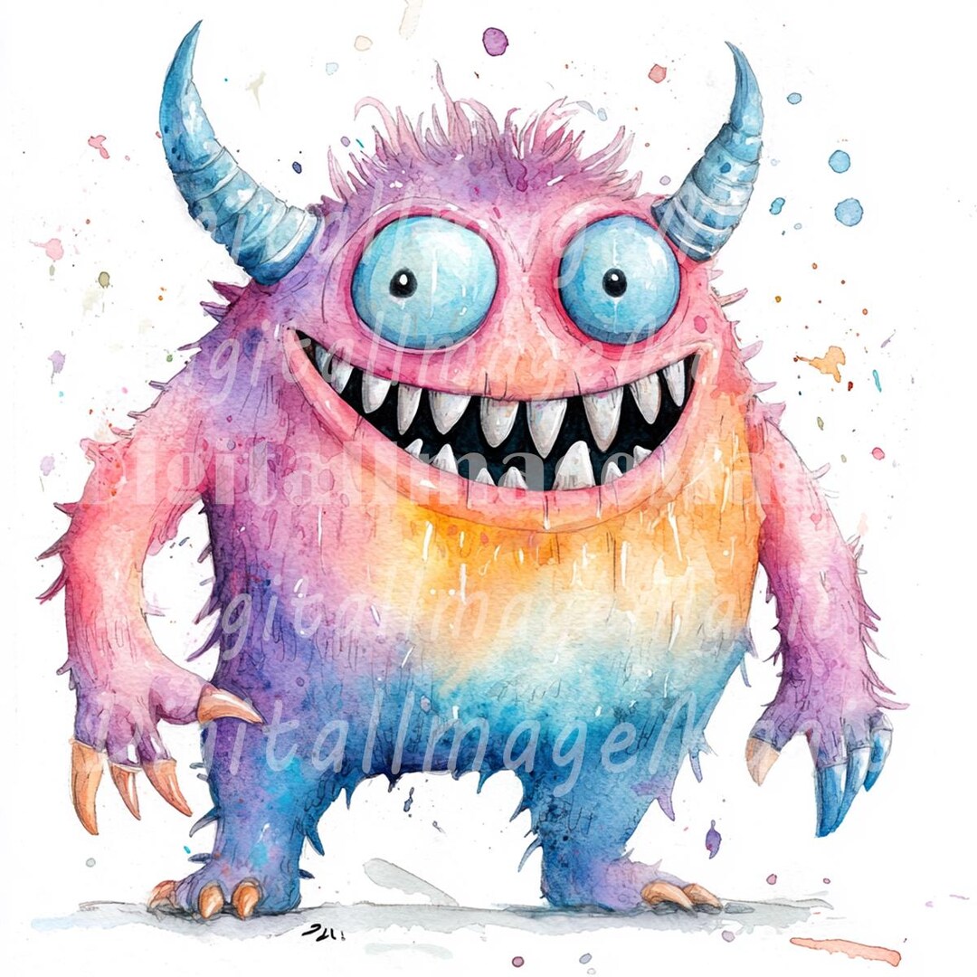 Whimsical Monster Clipart - 24 High Quality Jpgs- Printable Watercolor ...