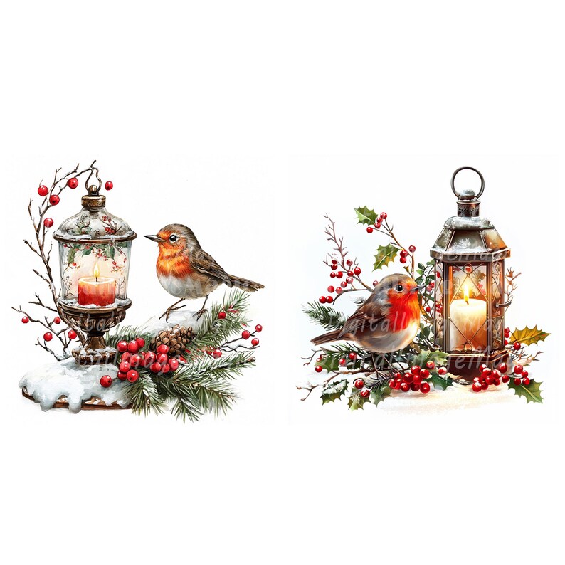 24 Christmas Robin Clipart, Printable Watercolor Clipart, High Quality ...