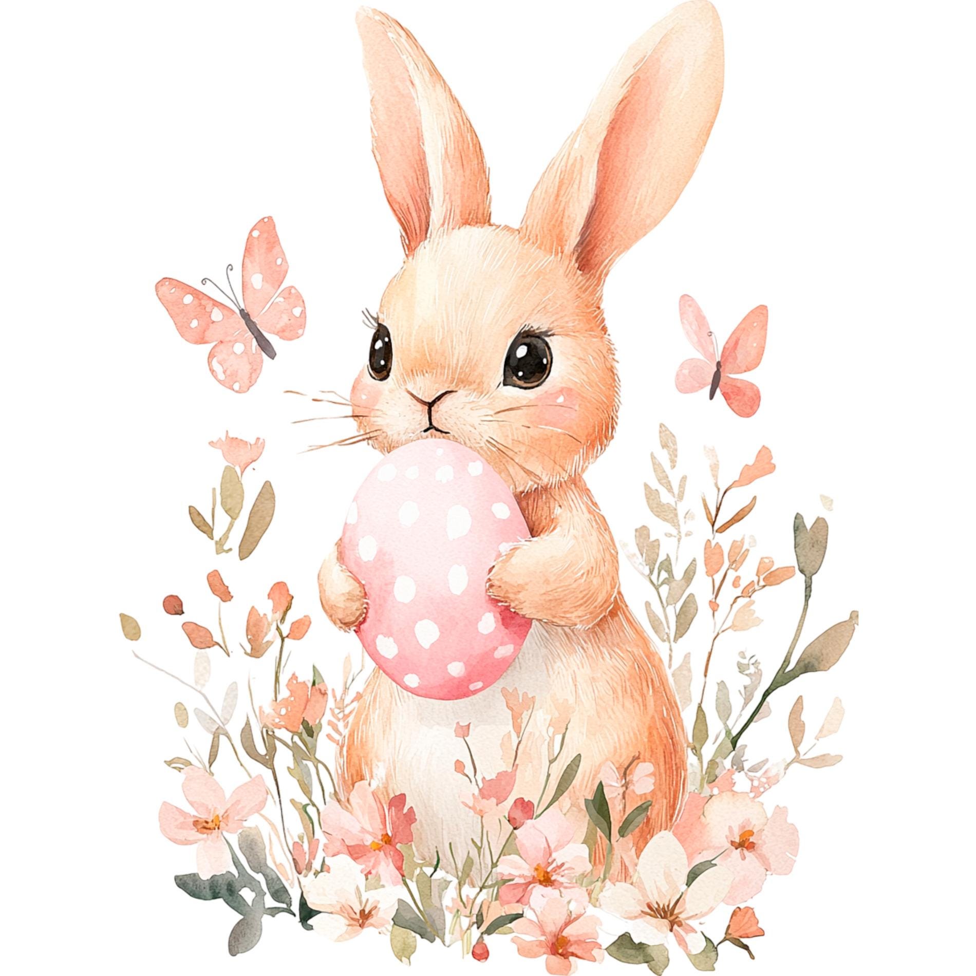 19 Easter Bunny and Egg Clipart, Easter Clipart, Printable Watercolor ...