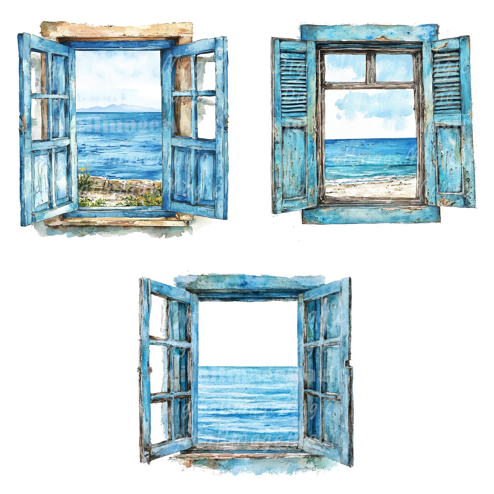 24 Window Ocean View Clipart, Window to Sea Clipart, Printable ...