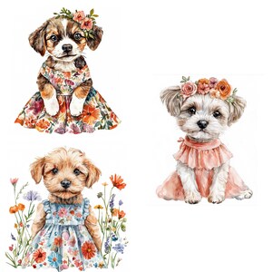 24 Floral Puppy Clipart, Puppy Clipart, Printable Watercolor Clipart ...