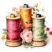 18 Vintage Spools of Thread Clipart, Floral, Printable Watercolor ...