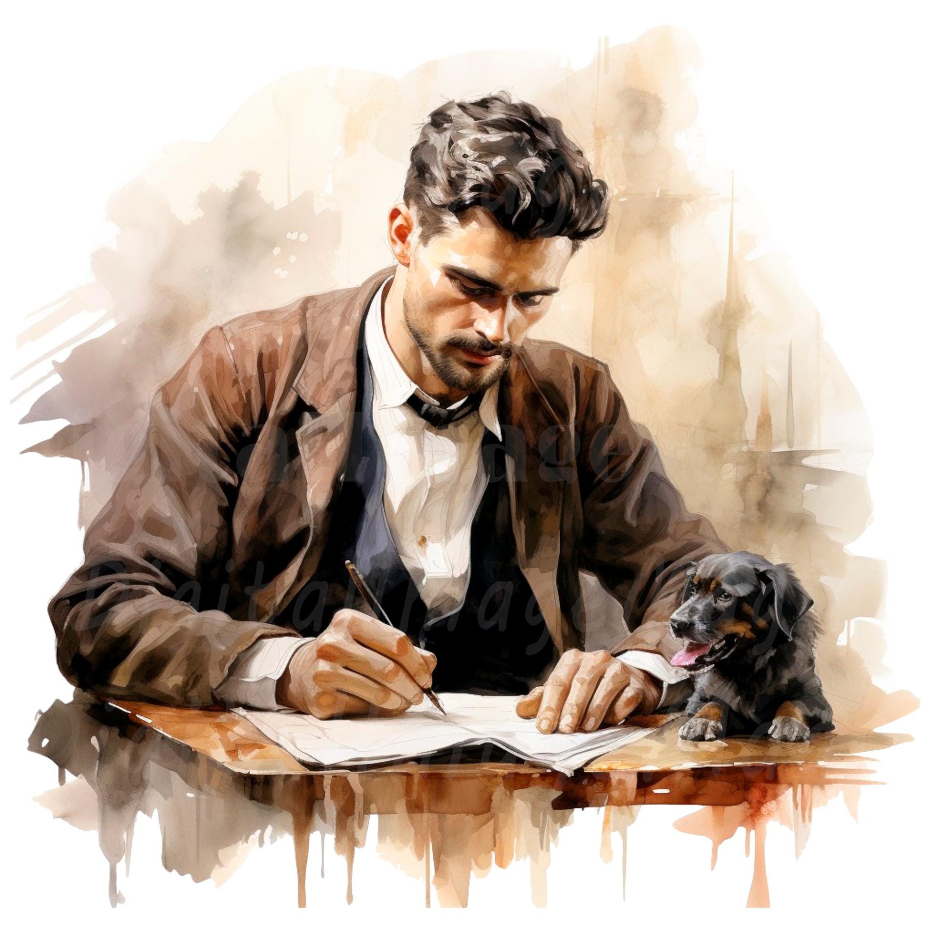 Man Writing Clipart: Watercolor Writer Art (digital Download) - Etsy Canada