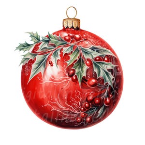 24 Red Bauble Clipart, Christmas Bauble Clipart, Printable Watercolor ...