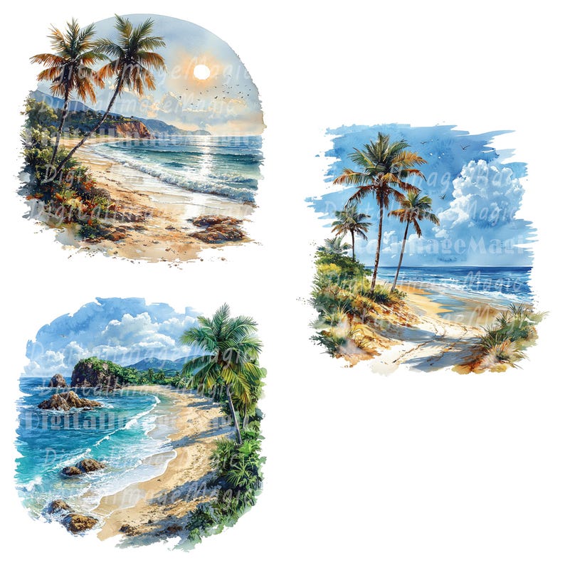 24 PNG Sunny Beach Clipart, Palms Clipart, Tropical Beach, Printable ...