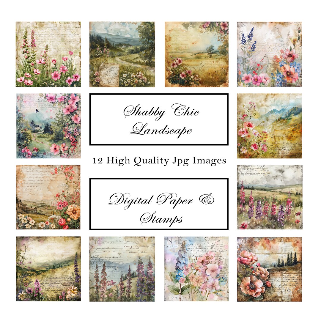 Shabby Chic Landscape 12 X 12 Digital Paper Pack, Scrapbook Paper ...