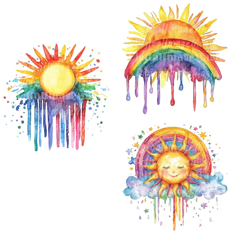 24 Sun and Rainbow Clipart, Nursery Rainbow, Printable Watercolor ...