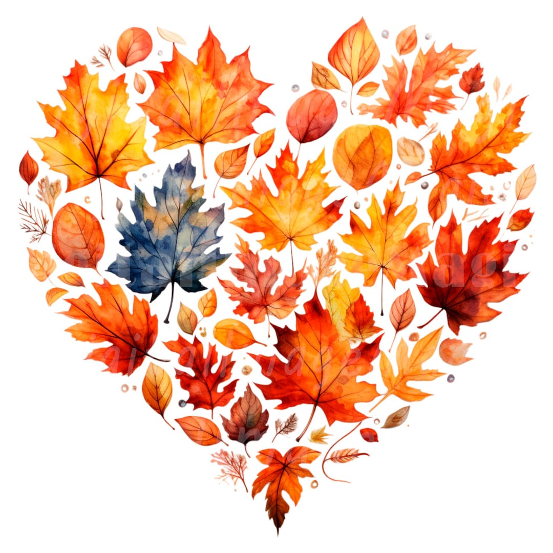 18 Autumn Leaves Heart Clipart, Fall Leaves Heart, Digital Clipart, Watercolor Clipart, High ...