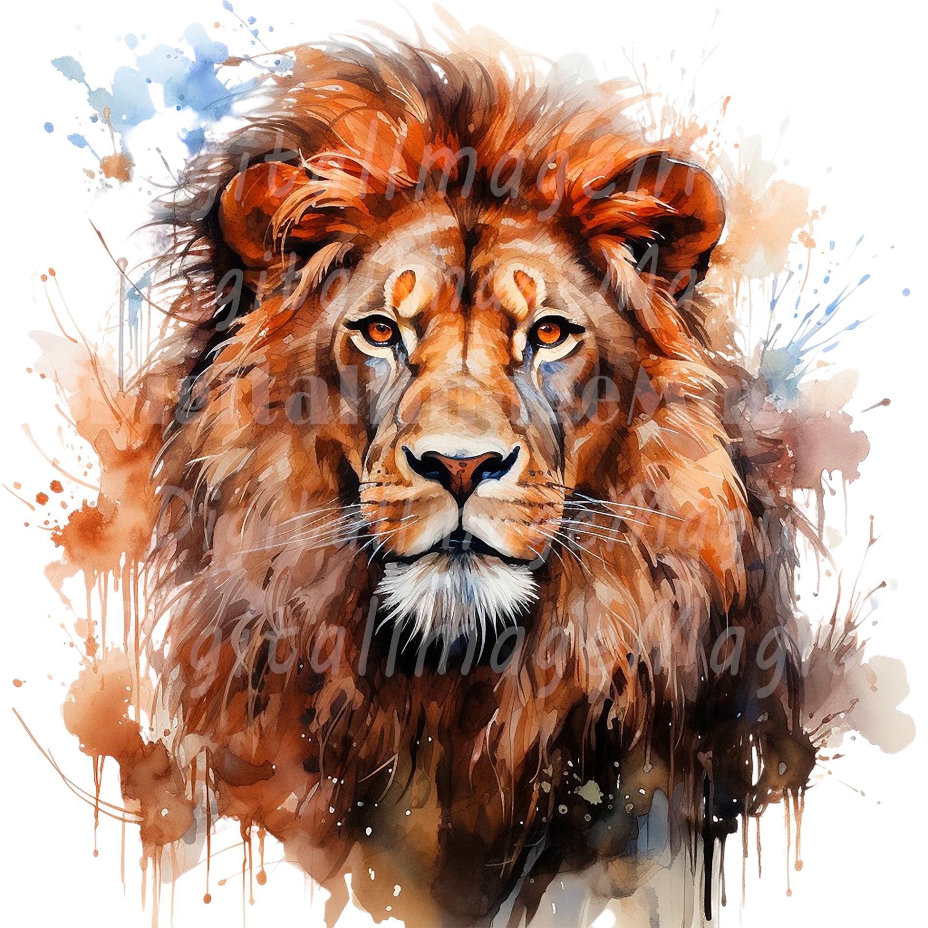 12 Lion Clipart, Watercolor Lion, Printable Watercolor Clipart, 12 High ...