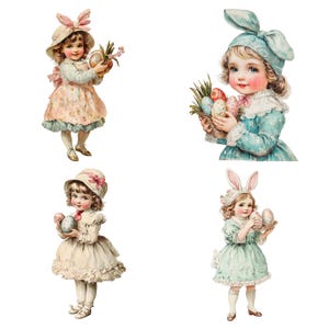 19 Easter Little Girl Clipart, Vintage Clipart, Printable Watercolor ...